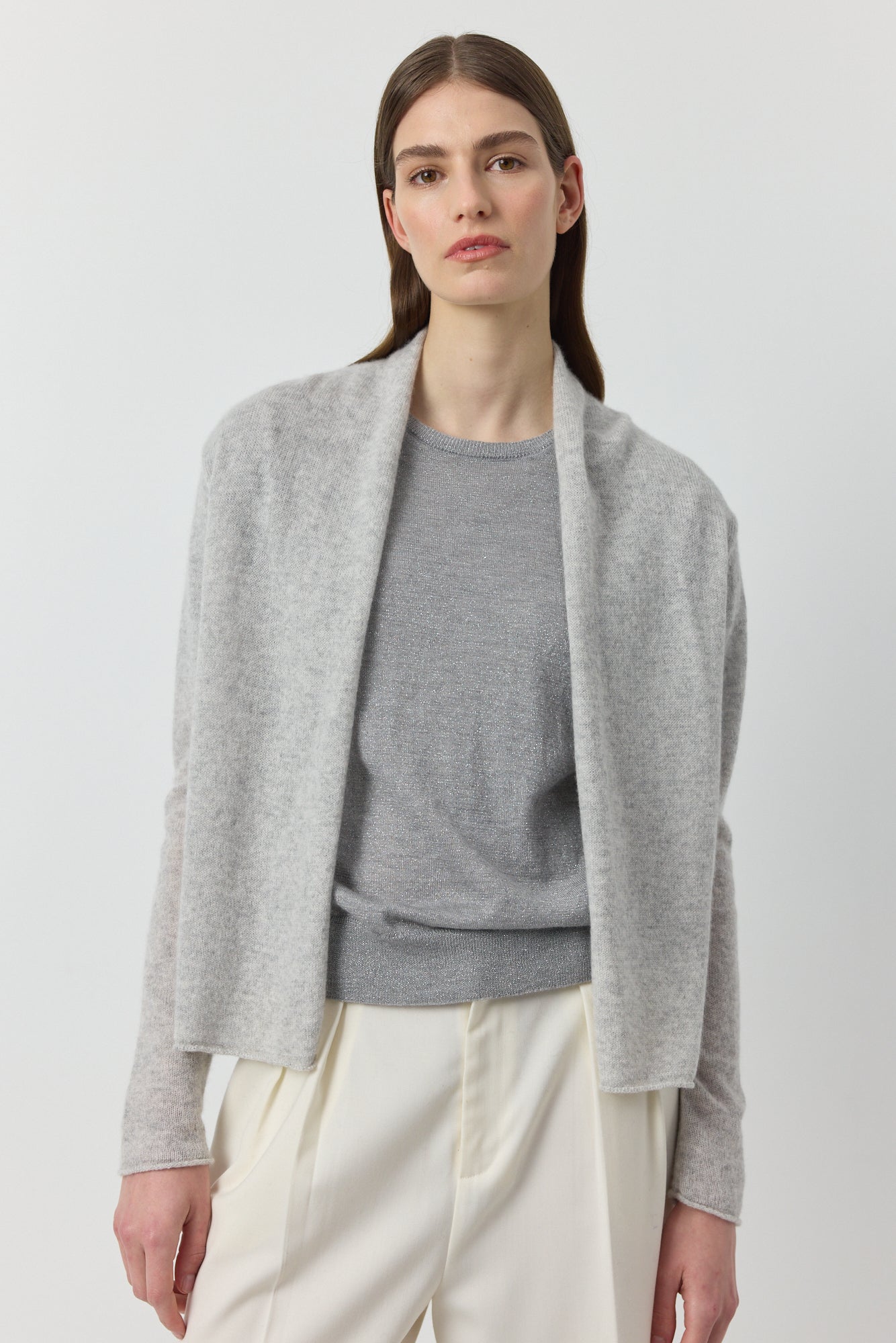 Essential Cashmere Featherweight Cardigan - Grey Melange – Elle & Riley ...