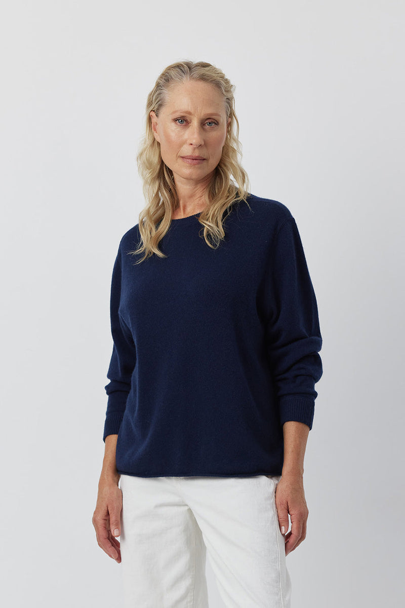 Cashmere Featherweight Oversize Crew - Navy – Elle & Riley Cashmere